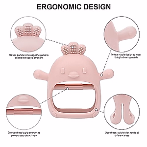 AIXMEET Baby Teething Toys, Soft Silicone Baby Teether Toys for 0-6 Months, Anti-Drop Hand Wrist Wearable Teether, Chew Toys for Sucking Needs, Baby Mitten Teether for Soothing Sore Gum,Pink