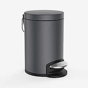 H+lux Small Trash Can with Lid, Round Garbage Can with Foot Pedal, Removable Inner Wastebasket, Anti-Fingerprint Matt Finish, 0.8Gal/3L, Grey