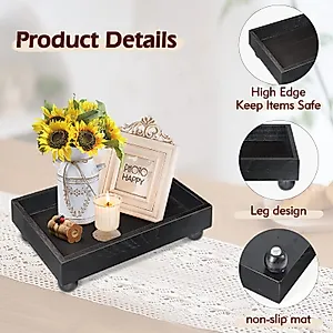 OLLVIA Farmhouse Wood Tray Risers, Distressed Black, Round, 24-Inch