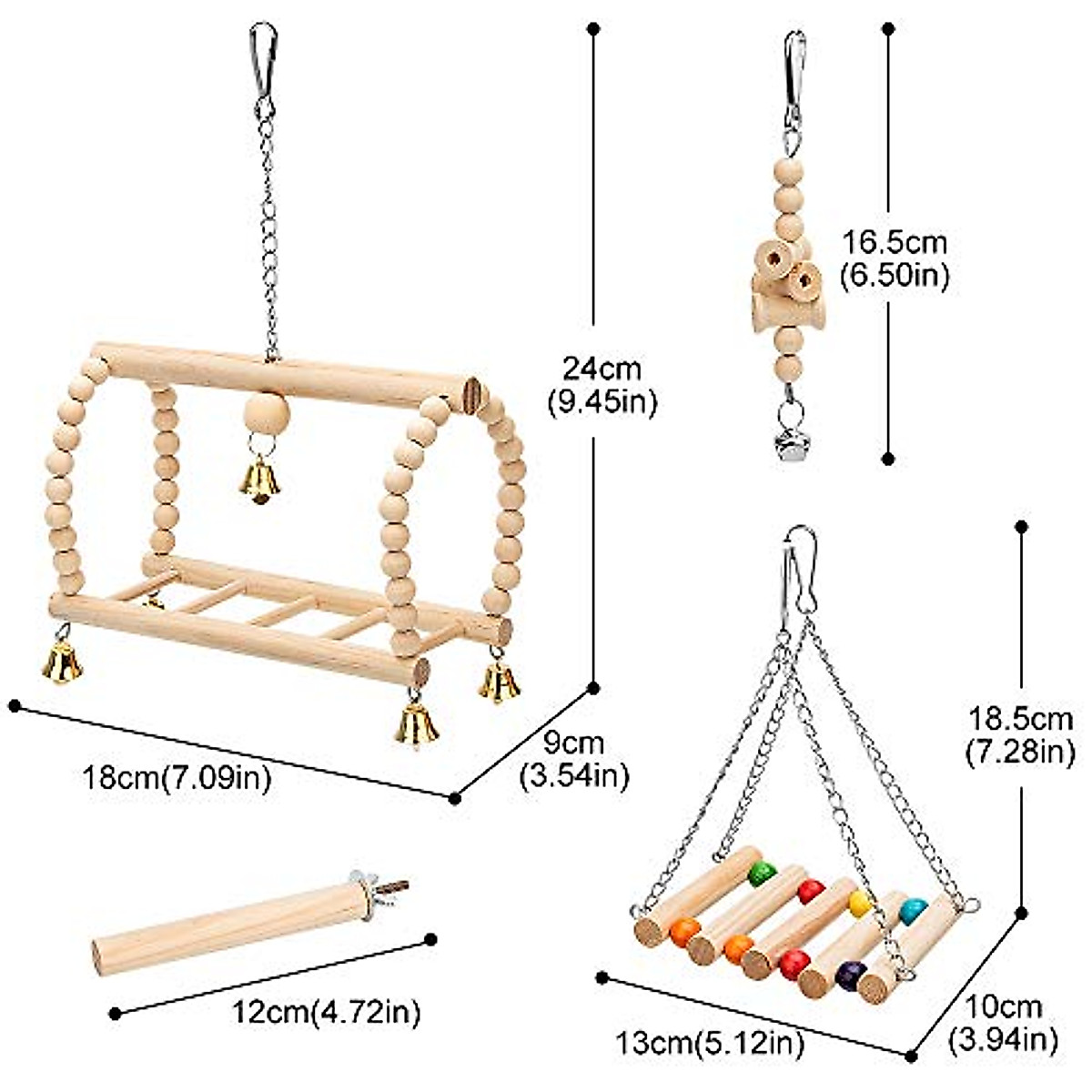 DZHJKIO 8 Packs Bird Parrot Swing Hanging Toy,Natural Wood Bell Bird Cage Toys for Parrots, Parakeets, Cockatiels, Conures, Finches,Budgie,Parrots, Love Birds, Australian Parrot, Small Birds