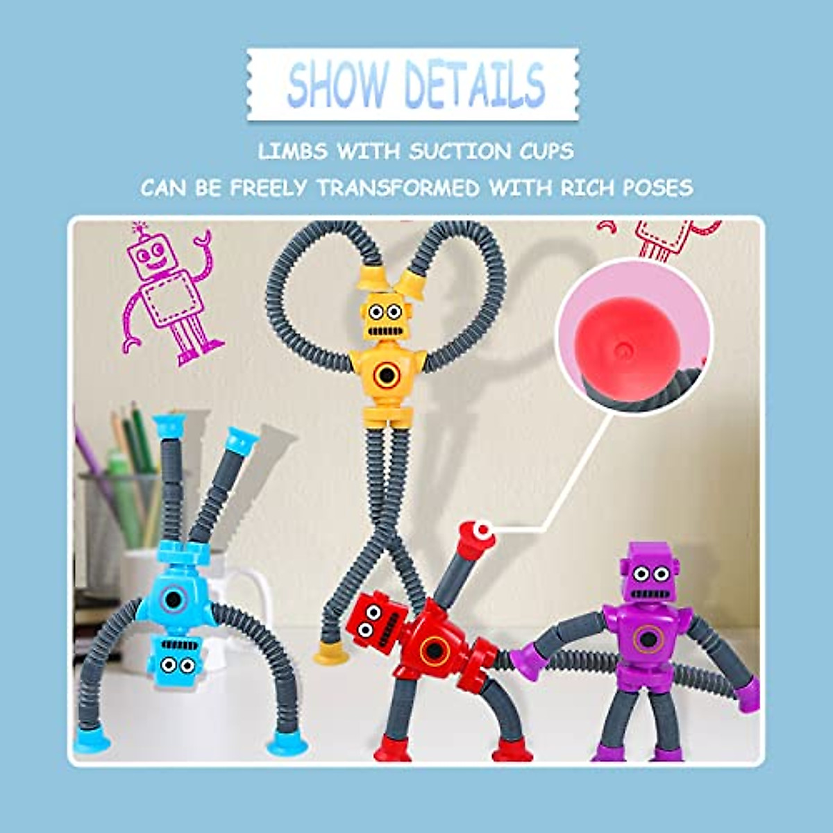 Pop Tubes Robot Toy-Fidget Toy for Boys & Girls,Stress Relief Ensory Toys for Autistic Children,Robot Fidget Toys,Party Favors for Kids 4-8（2Pcs）