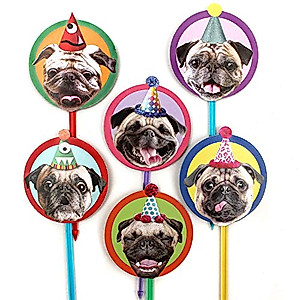 Pugs Cupcake Toppers, set of 6 different birthday dogs party decorations, printed both sides