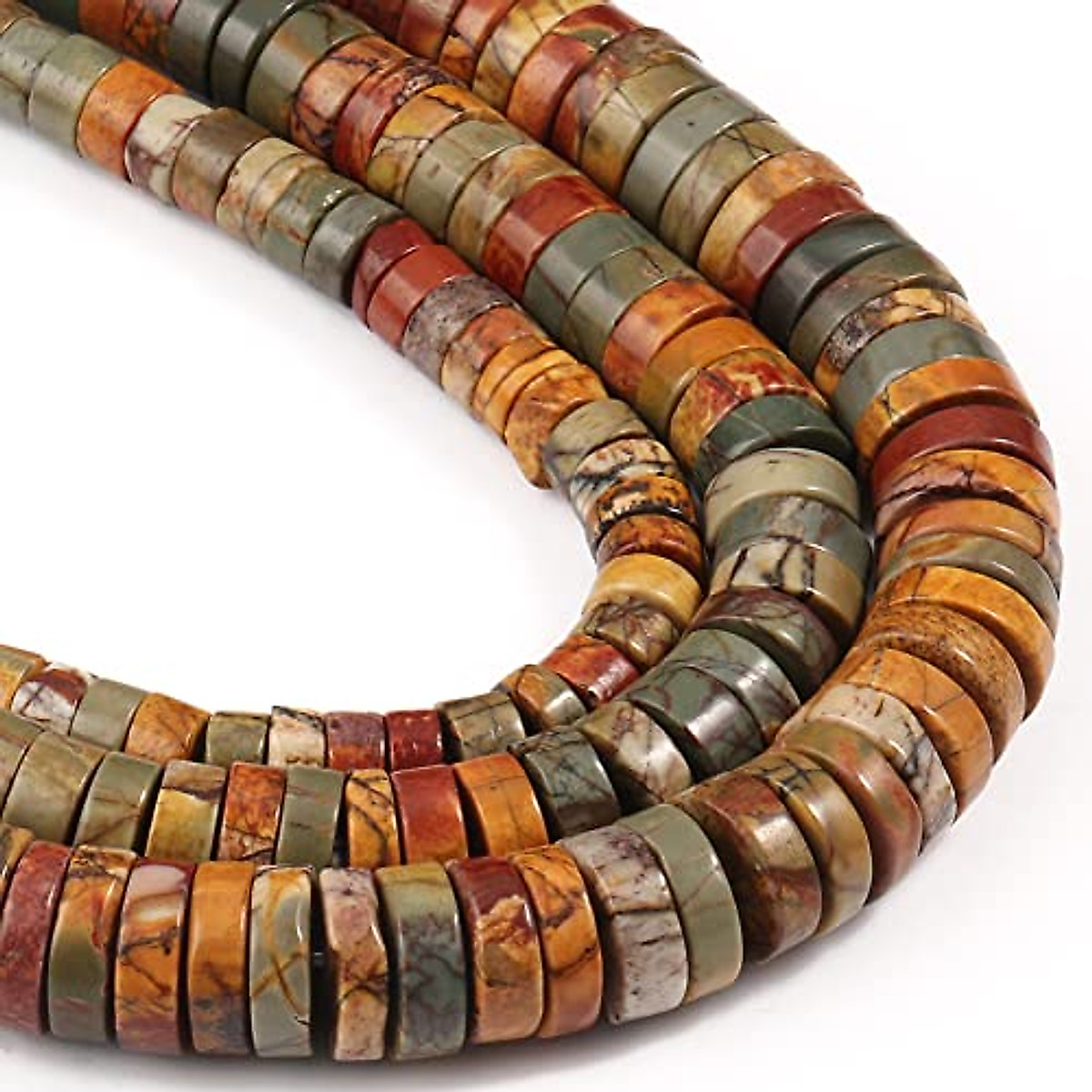 Natural Picasso Jaspers Stone Flat Round Rondelles Loose Spacer Beads for Jewelry Making DIY Bracelets Accessories