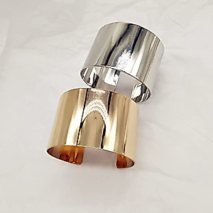 COLORFUL BLING Open Wide Cuff Bangle Bracelet for Women Lady Girls Punk Hammered Smooth Polished Bracelet Link Chain Wristband Jewelry-gold