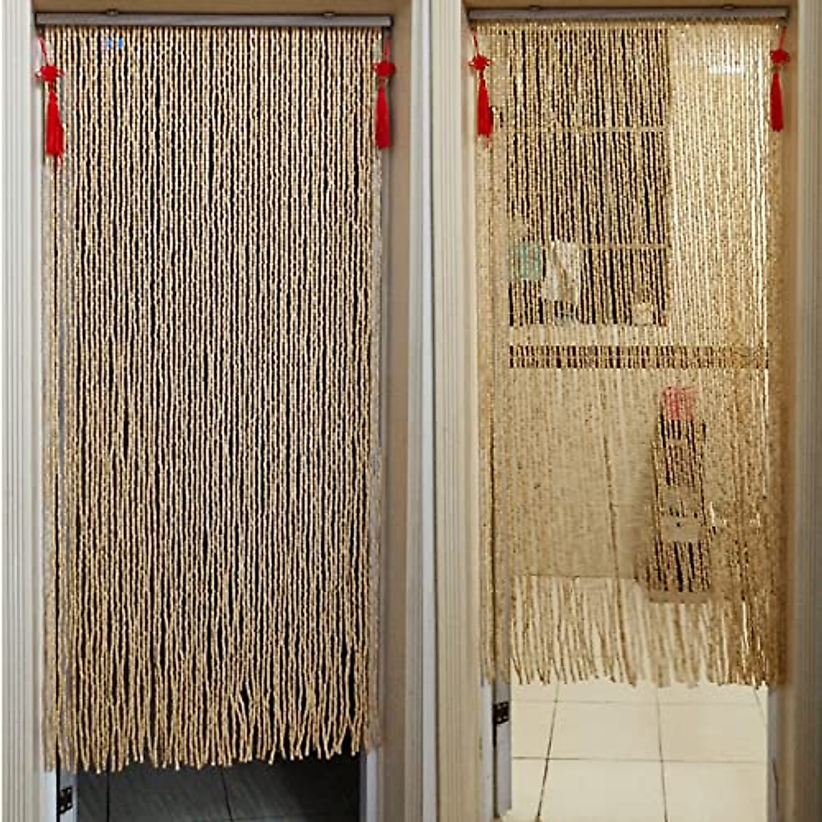 LEOSXA Bamboo Beaded Curtain Natural,String Bead Curtain Fly Screen Doors Cutain,Doorway Curtain Room Divider,Hanging Beads Blind Screen Curtain,for Partition Room,Customizable (100 stran