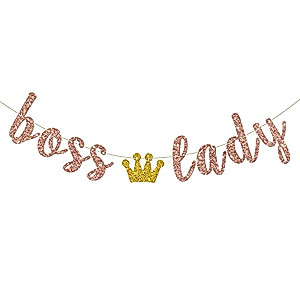 INNORU Boss Lady Banner, Girls Queen Women Birthday Party Decorations, Baby Shower, Girls 1st Birthday Banner, Gender Reveal Party Decorations Rose Gold Glitter