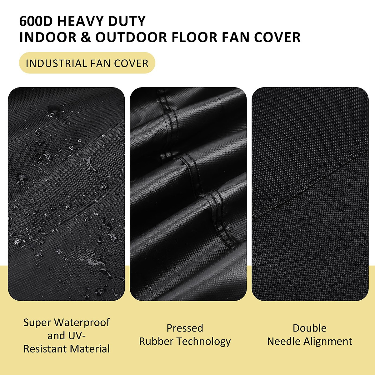 KINPEE Industrial Fan Cover, Waterproof & Dustproof Cover for 30" High Velocity Movement Heavy Duty Drum Fan, Heavy Duty Outdoor Floor Fan Cover, 600D Oxford Fabric, Fits up to 36x11x36 inches(Black)