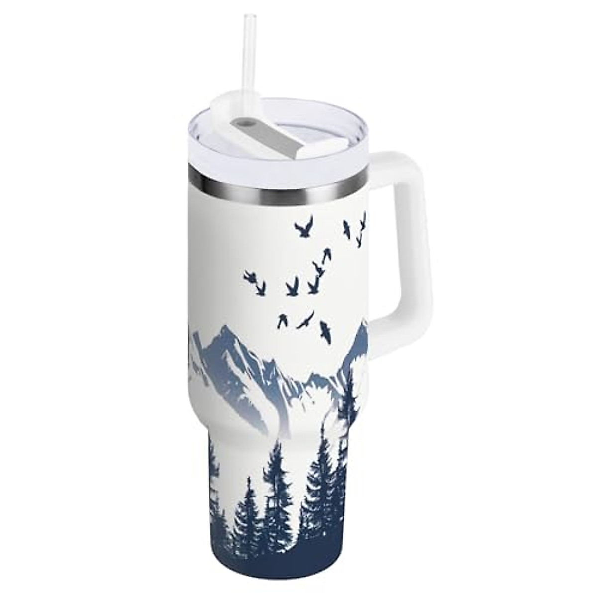 Jihqo Graffiti Mountain Tree 40 oz Stainless Steel Vacuum Insulated Tumbler with Handle and Straw Lid, Leakproof Water Bottle Double Wall Travel Mug Coffee Cup, Cupholder Friendly
