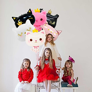 Crown Cat Foil Balloons Cat Balloons Pink White Cute Cat Balloons for Child Kitten Pet Theme Cartoon Baby Shower Wedding Kids Birthday Party Supplies (6pcs)