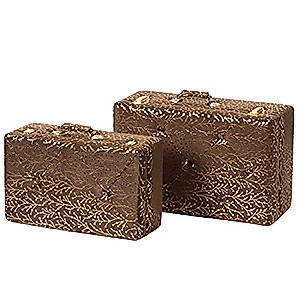 Vintiquewise Decorative Tufted Velvet Suitcase Treasure Chest Set of 2, Brown