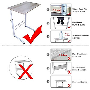 longdafei Laptop Table Desk Adjustable Height Sofa Bed Side Rolling Desk, Mobile Laptop Cart Portable Tray Table for Home Office, Desktop 23.62 x 15.74 inch Computer Workstation Table with Wheels