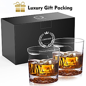 Chouggo Cigar Whiskey Glasses - Unique Ice Ball Bottom Design - Old Fashioned Whiskey Glasses Set of 2, Great Gifts for Dad from Daughter, Son, Wife