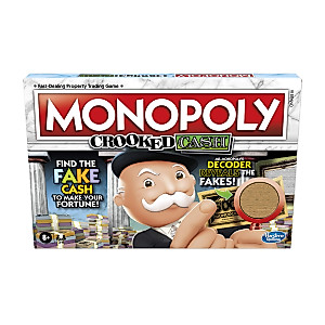 Monopoly Crooked Cash Board Game for Families and Kids Ages 8 and Up, Includes Mr Decoder to Find Fakes, Game for 2-6 Players