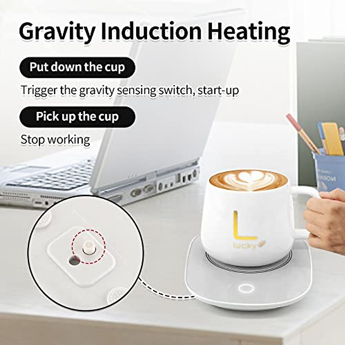 Coffee Warmer for Desk with Automatic Sensor Switch, Candle Warmer Portable, Mug Warmer for Desk 122°F-131°F for Heating Coffee, Milk, Tea, Candles, Office Desk Accessories Gift（No Cup）