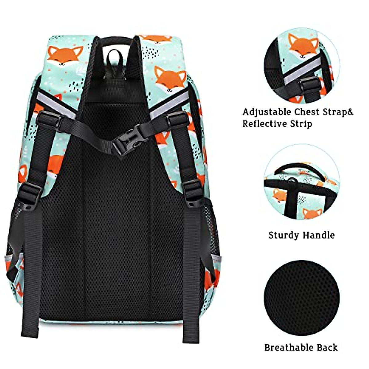 Backpacks for Girls Fox School Bags Kids Elementary Bookbag with Lunch Box and Pencil Case for Age 3+ (Green Fox)