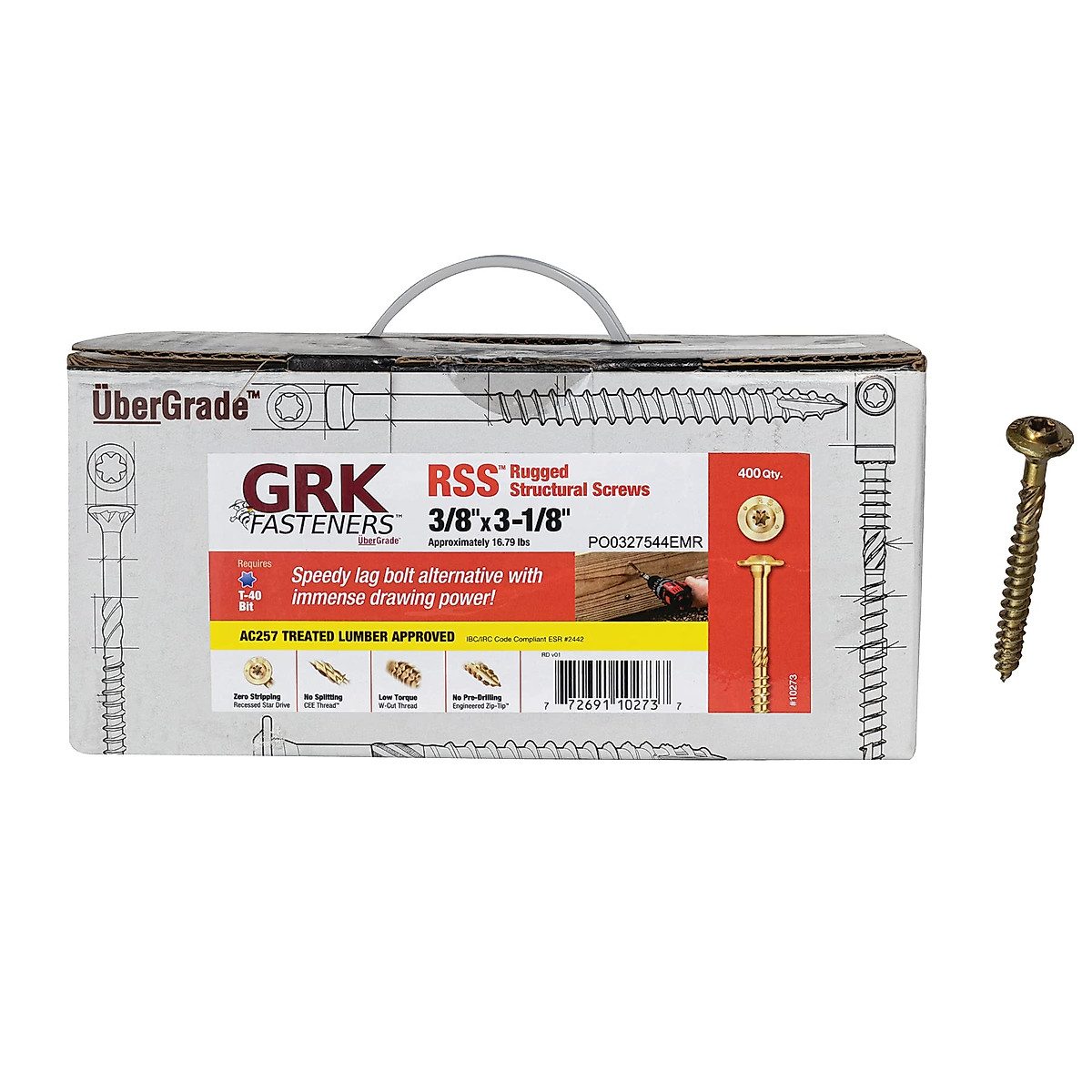 GRK 10273 3/8" x 3-1/8" RSS™ Rugged Structural Screws 400 Count