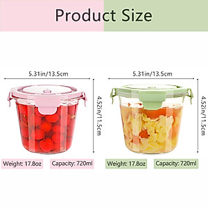 3-Cup/24 Ounce Glass Food Storage Containers, Round Glass Soup Container with Airtight Lids, Leak-proof Soup Stew Food Storage and Meal Prep Container, Microwave Freezer Safe, 2pcs(Pink&Green)