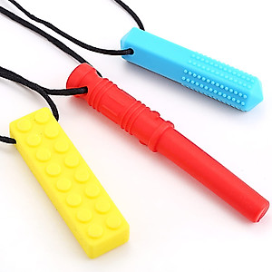 6 Pack Chew Sensory Necklace Perfect for Kids or Adults That Like Biting or Have Autism, Perfectly Textured Silicone Chewy Toys -Chewing Pendant for Boys & Girls