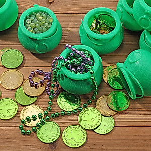 Plastic Cauldron Mini Witches Cauldron with Handle Halloween Candy Bucket Small Pot Decorations Candy Kettles for St patrick Day Halloween Party(Green,40 Pcs)