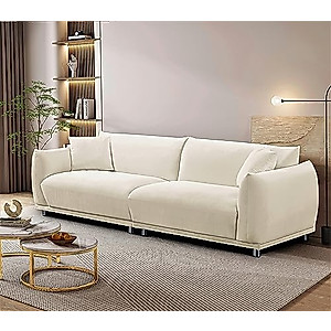 Container Furniture Direct Stylish and Luxurious Velvet Sofa with Modern Corner Design, Living Room Furniture with Minimalist Vibes, Two Accent Pillows Included, Cream White