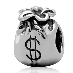 ARTCHARM 925 Sterling Silver Money Dollar Pocket Bag Pouch Purse Bead For European Charm Bracelet
