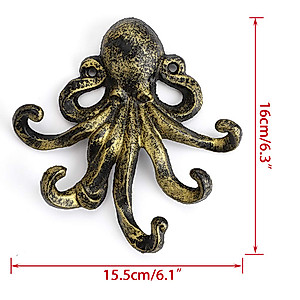 Sumnacon 6 Inch Cast Iron Octopus Decorative Coat Hook - Wall Mounted Nautical Hand Towel Rack Holder with Screws, Rustic Metal Clothing Hanger for Bedroom/Bathroom/Kitchen/Balcony, Green Bronze