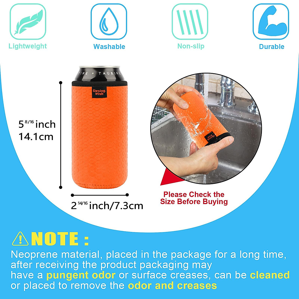 Desing Wish 4 Pack 16oz Can Cooler Sleeves Honeycomb Embossing Insulated Neoprene Soda Cans Sleeves Holders Non-slip Can Insulator Sleeves - Orange/Green/Cyan/Grey