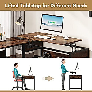 Tribesigns L Shaped Desk with Lift Top, Corner Computer Desk with Storage Shelves, Sit to Stand L Shaped Writing Desk, Industrial Computer Desk Home Office, 59'' Writing Desk with Monitor Stand