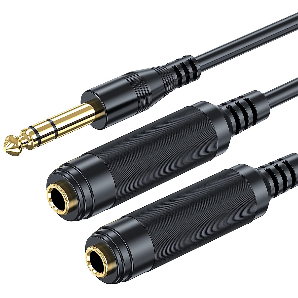 1/4 Splitter, 2 Pack 6.35mm TRS Stereo Headphone Male to 2 Female Splitter Cable, Quarter Inch Y Splitter Adapter UIInosoo for Headphone, Speaker, Guitar, Amplifiers, Mixer, 6 inch