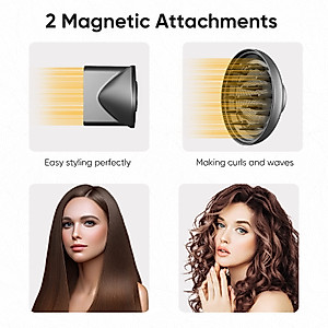 LettreQ Hair Dryer, 1400W Professional Ionic Hair Blow Dryer with Diffuser, Nozzle, Waterproof Handbag, Low Noise, No Heat Damage, Fast Drying, 3 Heating/3 Speed Settings for Home Travel Salon (A)