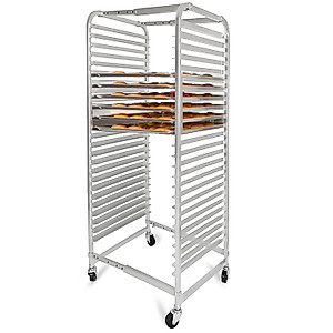 HECASA Adjustable Bun Pan Rack 25 Tier with Brake Wheels, Bakery Sheet Rack for Foodservice, Kitchen,Restaurant, Pizzeria, Hotel, Home, Aluminum, 24.72" L x 20.5" W x 58''H