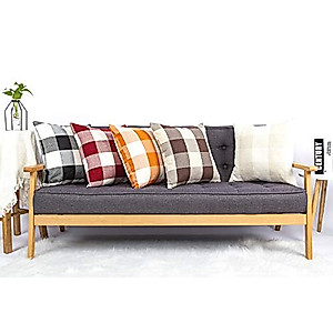 4TH Emotion Set of 2 Farmhouse Buffalo Check Plaid Throw Pillow Covers Cushion Case Polyester Linen for Fall Home Decor Black and White, 12 x 20 Inches