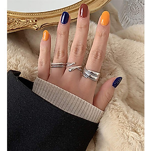 Jemant Ring For Women Adjustable Silver Hip Hop Kpop Fashion Twist Chain Rope Unique 3 Pc Stacked Ring Set (Silver)