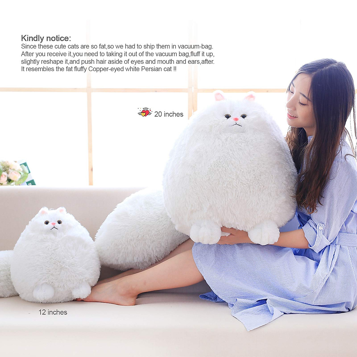 Winsterch Giant Cat Stuffed Animal,Big Stuffed Animal 20 Inches Plush Cat Animal Baby Doll Birthday Mother's Day Christmas Day Gifts for Kids,Boys,Girls,Large Fluffy White Stuffed Cat Plush Toy