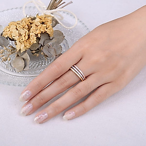 JewelryPalace 14K Yellow Rose Gold Plated 925 Sterling Silver Ring Sets, Twisted Rope Bar Cubic Zirconia Promise Rings for Her, 3pcs Simulated Diamond CZ Stackable Ring Eternity Bands for Women 10