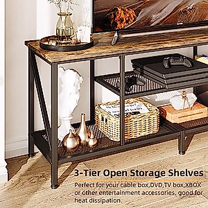 CAIYUN TV Stand 55 Inch TV, Modern Entertainment Center for 50/55/60/65 Inch TV, 3-Tier Industrial Television Stand with Open Storage Shelves, TV Stand for Bedroom, Rustic Brown