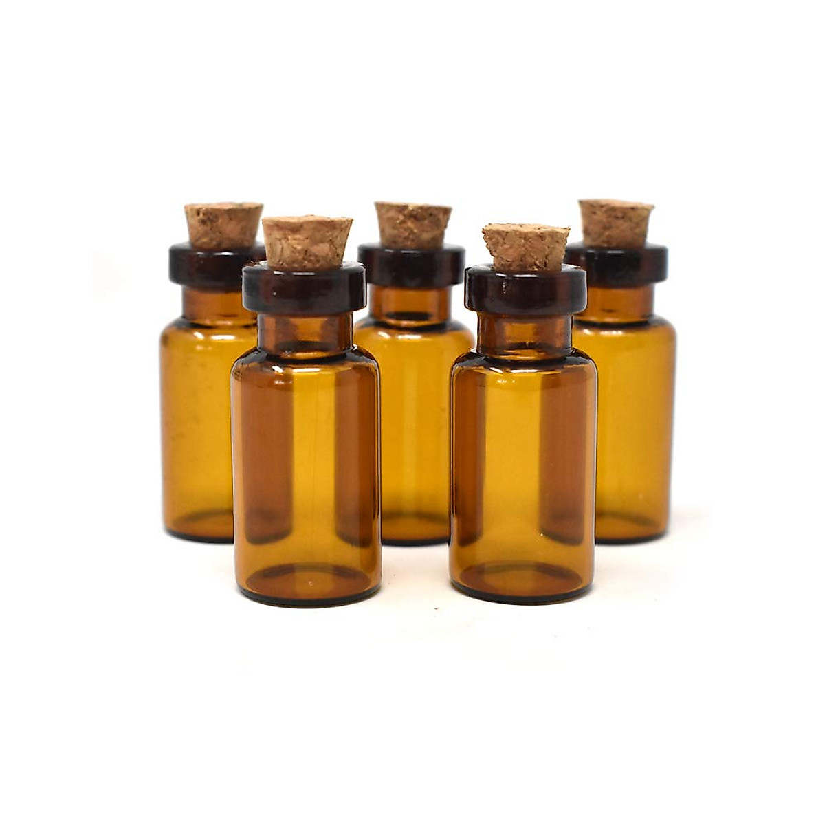 Homeford Tinted Medium Glass Containers with Cork Lid, 1-3/8-Inch, 5-Count