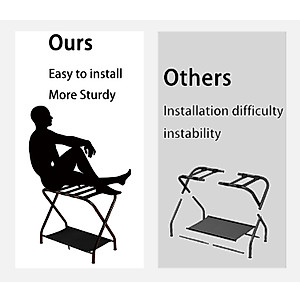 Yuihochic Luggage Rack, Pack of 2, Suitcase Stand with Fabric Storage Shelf, for Guest Room,Bedroom,Hotel, Foldable Painted Steel Frame (Black+Package Quantity 2)