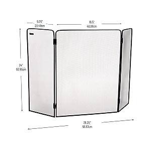 Mind Reader 3-Panel Fireplace Screen, Folding, Indoor Outdoor, Stand Alone, Metal Mesh, 26.25"L x 0.25"W x 24"H, Black
