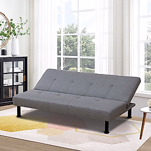 SumKea Convertible Flannel Sofa Compact, Adjustable, and Durable Futon Couch Bed with Sturdy Legs for Living Room and Bedroom, Grey