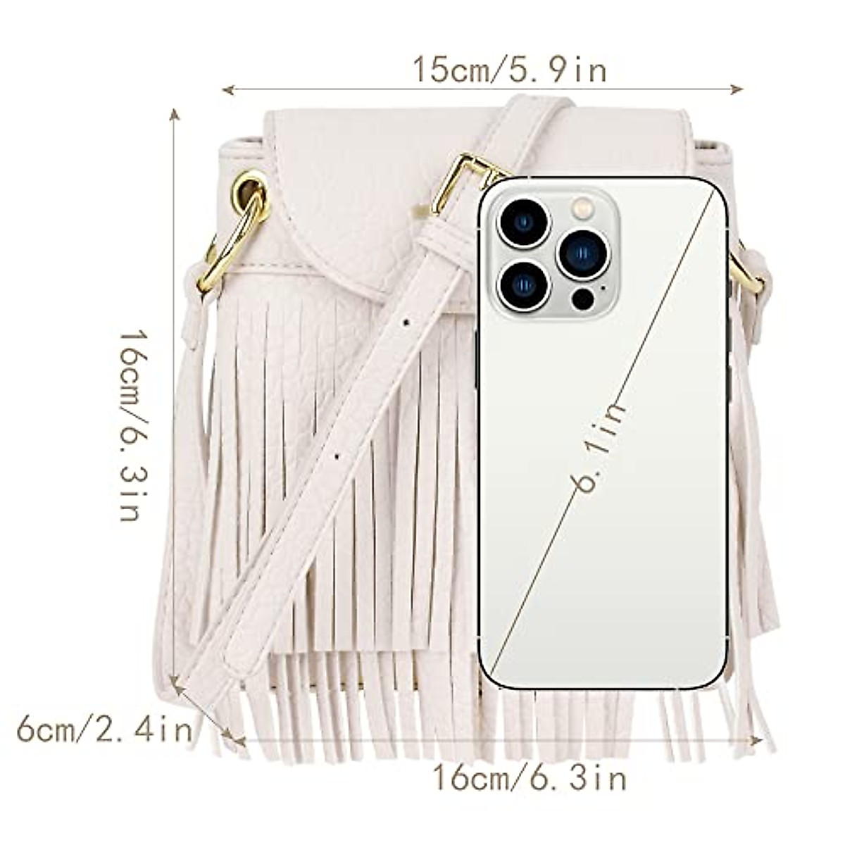 Tassel Purse Satchel Shoulder Cross Body Bag Faux Leather Hobo Hippie Sling Bag for Women, White