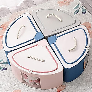 DUDNJC Foldable Storage Bins Cubes Boxes with Lid, Triangle Corner Collapsible Fabric Storage Box Navy