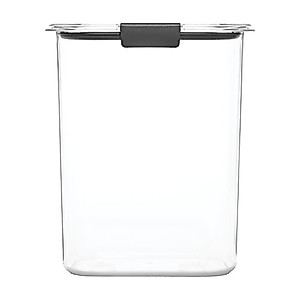 Rubbermaid Brilliance Airtight Food Storage Container for Pantry with Lid for Flour, Sugar, and Rice, 16-Cup, Clear/Grey
