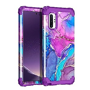 Hekodonk for Samsung Galaxy Note 10 Plus Case,Heavy Duty Shockproof Protection Hard Plastic+Silicone Rubber Hybrid 3 in 1 Drop Protective Case for Samsung Galaxy Note 10 Plus Purple Blue Marble