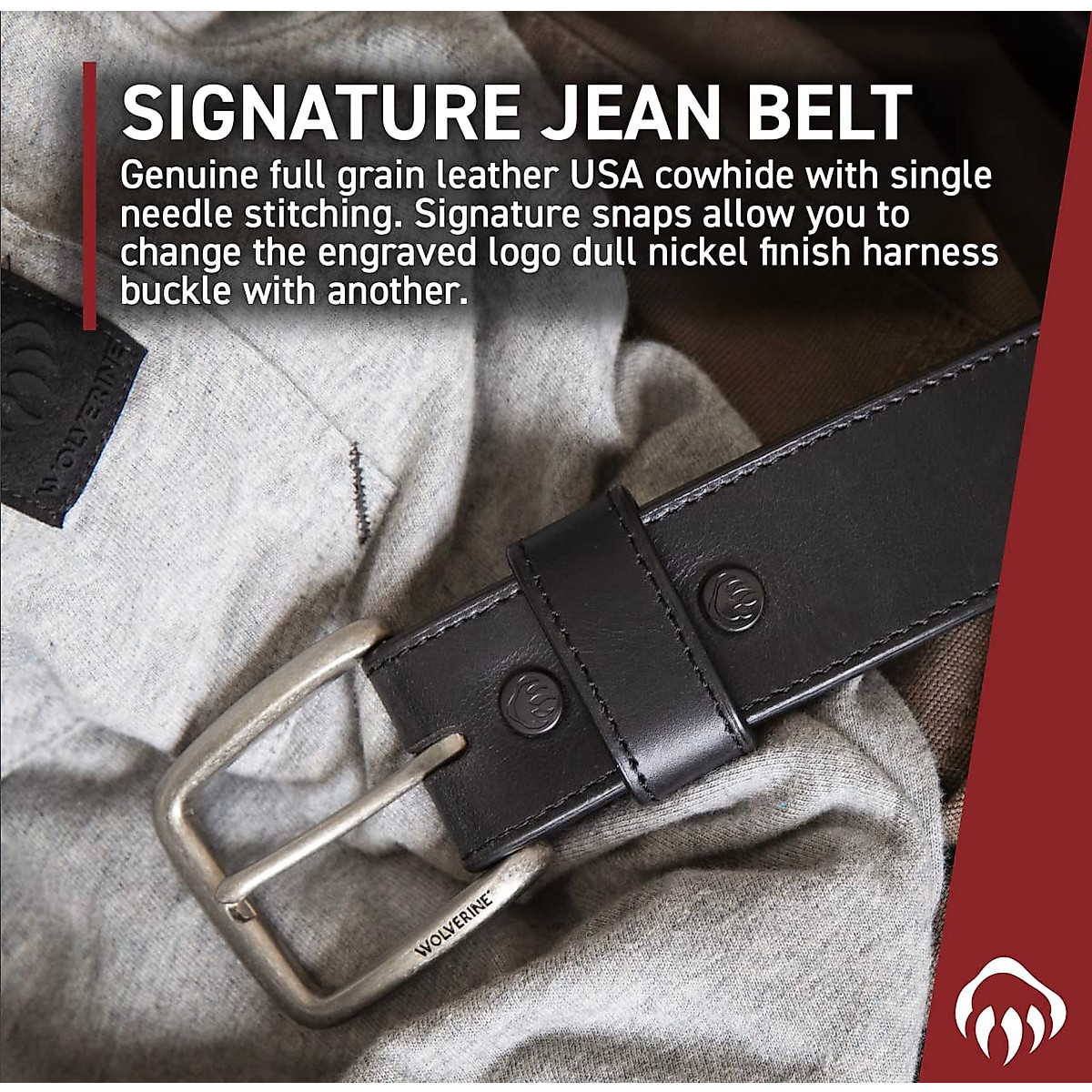 Wolverine Men Rugged Boot Leather Work Belt, Signature-Black, 44