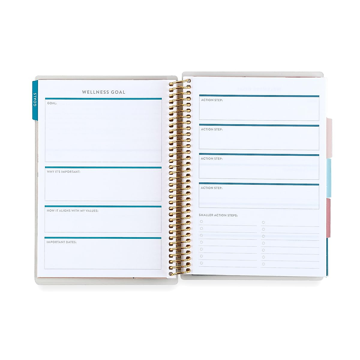 A5 Spiral - Bound Wellness Planner. 3 Months of Planning Pages. Daily Food, Movement, and Self-Care Trackers. Reflection and Celebration Pages. 6 Tabs. Sticker Sheet Included by Erin Condren.