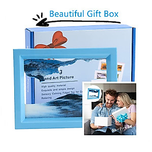 Sand Art Liquid Motion Dynamic Sand Picture, Flowing Sand Picture Moving Sand Art Frame Desktop Art Toys for Calm Relaxing(Blue), Blue,White