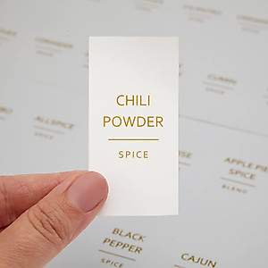 140 Pieces Gold Spice Jar Labels, Minimalist Preprinted All Caps Text on White Stickers for Seasonings, Herbs, Kitchen Organization (Water Resistant)