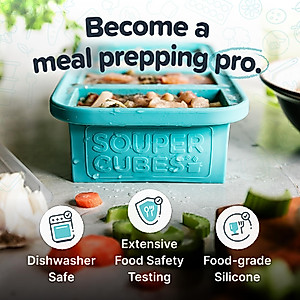 Souper Cubes 1-Cup Extra-Large Silicone Freezing Tray With Lid - Freeze Food Soup Broth Sauce In Perfect 1-Cup Portions, 2-Pack, Aqua Color