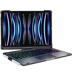 Swivel Keyboard Case for Apple iPad Air 11-inch M2 2024, iPad Pro 11 inch 4th 3rd 2nd 1st,iPad Air 5th 4th Generation 10.9-inch, Trackpad, RGB Backlit, Pencil Holder, Space Gray